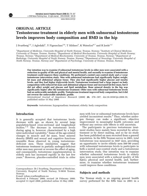 Pdf Testosterone Treatment In Elderly Men With Subnormal Testosterone