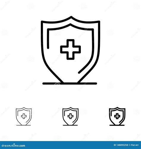 Hospital Sign Board Shield Bold And Thin Black Line Icon Set Stock Vector Illustration Of