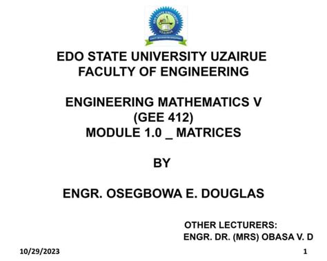 Gee 412 Module 10 Matrices By Engr Douglaspptx