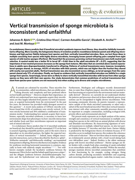 Vertical Transmission Of Sponge Microbiota Is Inconsistent And Unfaithful Request Pdf