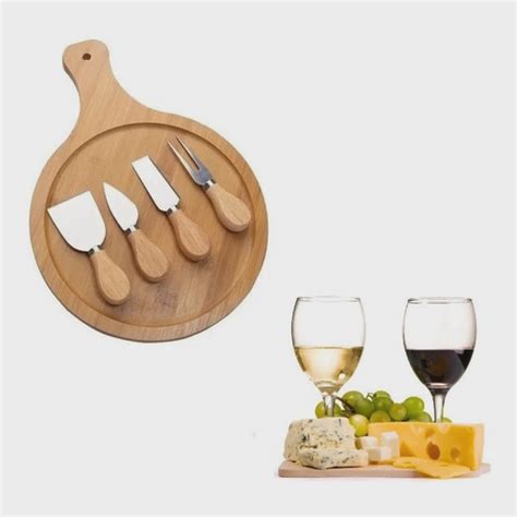 Kit Tábua De Queijo C 4 Talheres Inox Em Bambu Mesa Posta Submarino