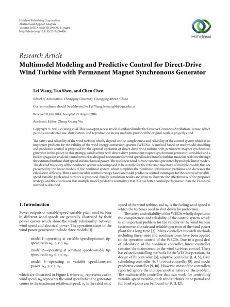 Pdf Multimodel Modeling And Predictive Control For Direct Drive Wind Turbine With Permanent