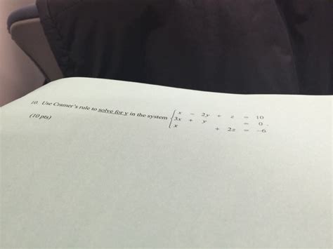 solved use cramer s rule to solve for y in the system { x