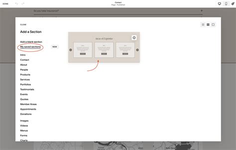 New Squarespace Feature Saved Sections