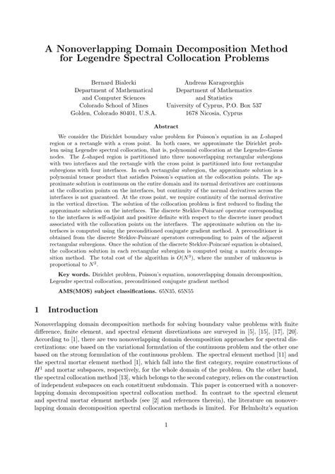 Pdf A Nonoverlapping Domain Decomposition Method For Legendre Spectral Collocation Problems