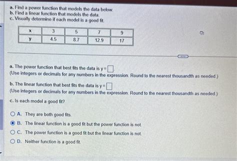 Solved A Find A Power Function That Models The Data Below Chegg
