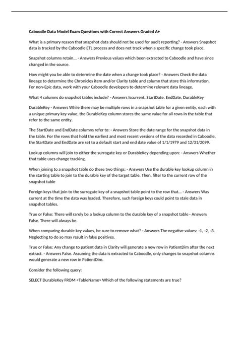 Caboodle Data Model Exam Questions With Correct Answers Graded A Caboodle Data Model Stuvia Us