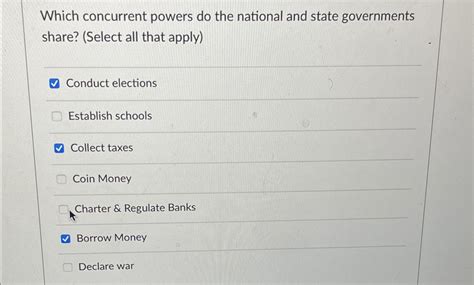 Solved Which Concurrent Powers Do The National And State