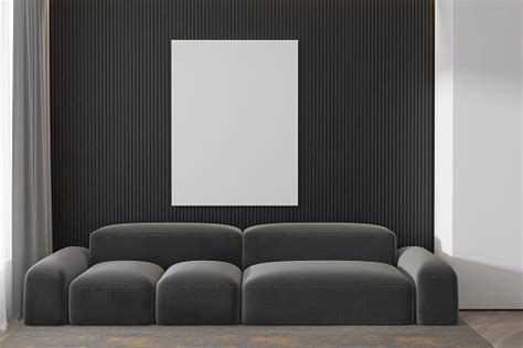 포스터와 현대 사랑 스러운 거실 소파 인테리어 회색 콘크리트 벽에 복사 공간 3d 렌더링 Mockup 0명에 대한 스톡 사진 및 기타 이미지 Istock