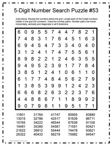 5 Digit Number Search 53 Learn With Puzzles