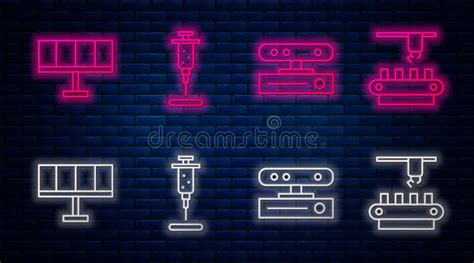 Set Line Syringe Motion Sensor Solar Energy Panel And Factory Conveyor System Belt Glowing