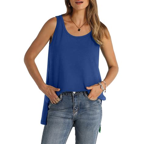 Blue Womens Tanks Womens Summer Tank Tops Fashion Crewneck Loose Fit