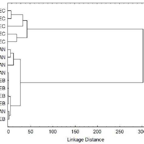 dendrogram of the clustering analysis of the different fields and