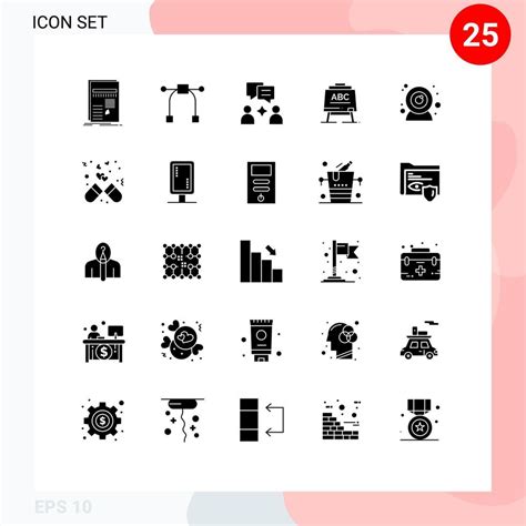 Set Of 25 Vector Solid Glyphs On Grid For Web Camera Camera Man Board