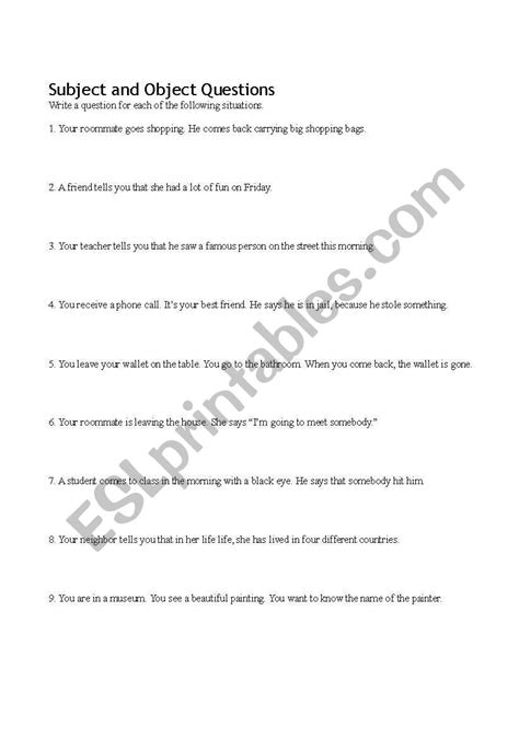 Subject And Object Questions Worksheet ESL Worksheet By Zelak