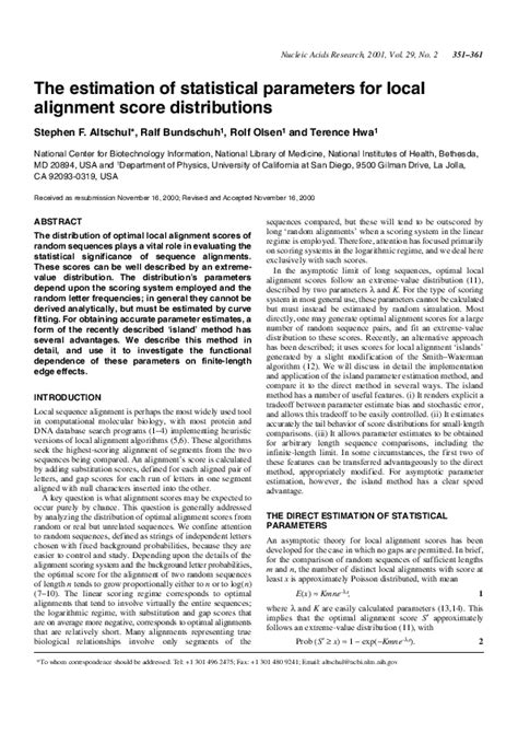 pdf the estimation of statistical parameters for local alignment
