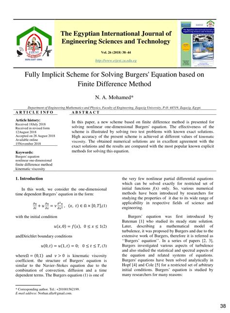 Pdf Fully Implicit Scheme For Solving Burgers Equation Based On