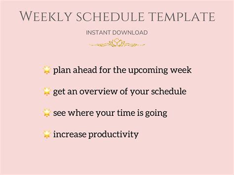 Weekly Schedule Planning Template Pretty Elegant Pink Instant Download Printable PDF Etsy