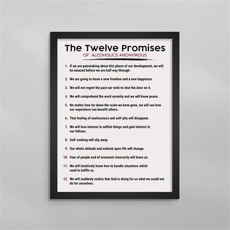 The 12 Promises Of Aa Poster Addiction Recovery Wall Art Print