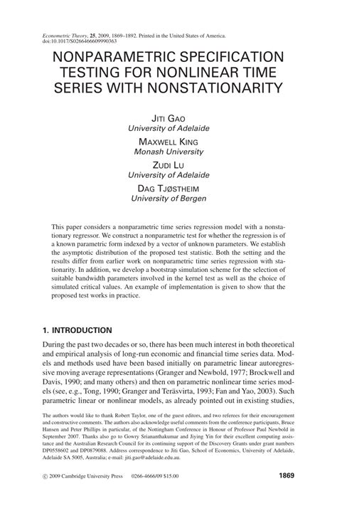 Pdf Nonparametric Specification Testing For Nonlinear Time Series
