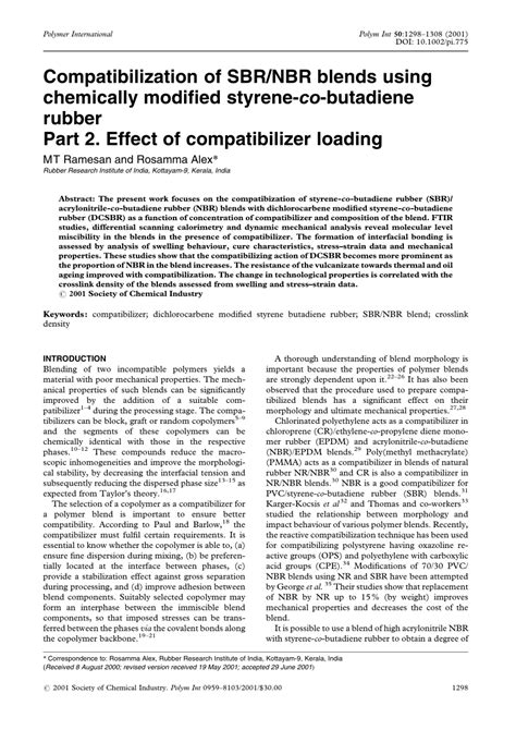 Pdf Compatibilization Of Sbrnbr Blends Using Chemically Modified