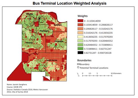 bus terminal location determining a least cost bus route from surrey