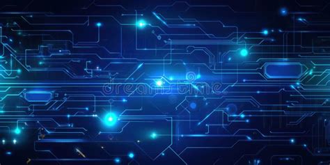 Futuristic Blue Circuit Board Design With Glowing Lines And Nodes For Technology Backgrounds