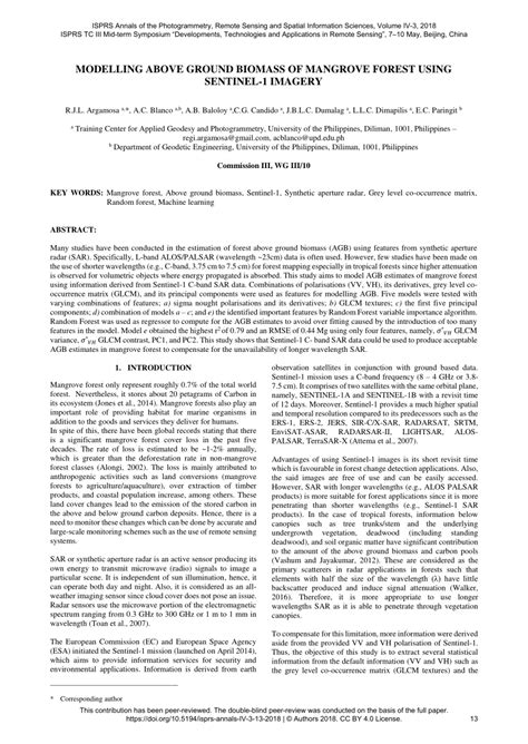 Pdf Modelling Above Ground Biomass Of Mangrove Forest Using Sentinel