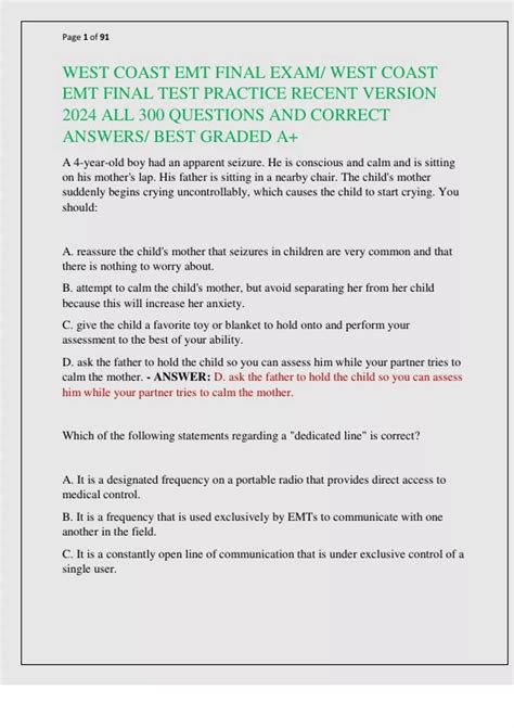 West Coast Emt Final Exam West Coast Emt Final Test Practice Recent Version All