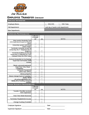 Employee Transfer Checklist Doc Template PdfFiller