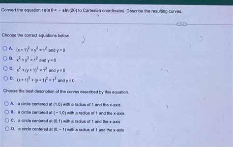 Solved Convert the equation rsinθ sin 2θ to Cartesian Chegg com