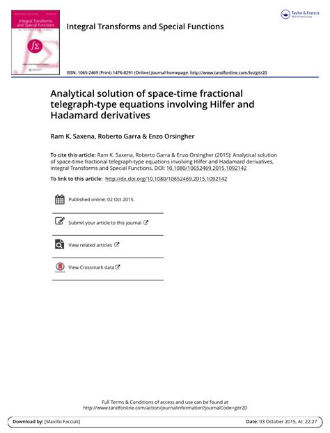 Pdf Integral Transforms And Special Functions Analytical Solution Of