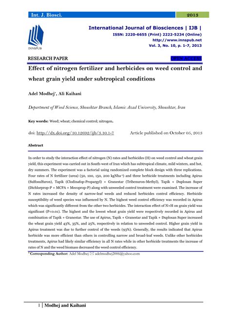 Pdf Effect Of Nitrogen Fertilizer And Herbicides On Weed Control And