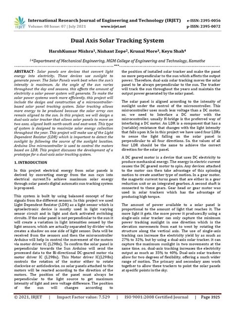 Dual Axis Solar Tracking System Pdf
