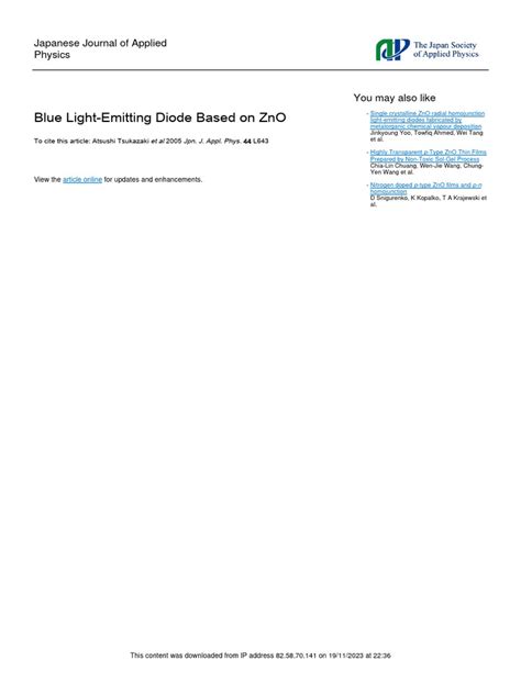 Blue Light Emitting Diode Based On Zno Pdf Zinc Oxide Spectral Line