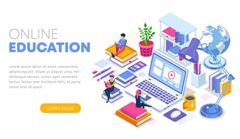 Modern Flat Design Isometric Concept Of Online Education Landing Page Template Training