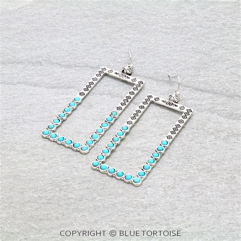 Western Rectangle Cutout Dangle Earrings Bluetortoisewholesale