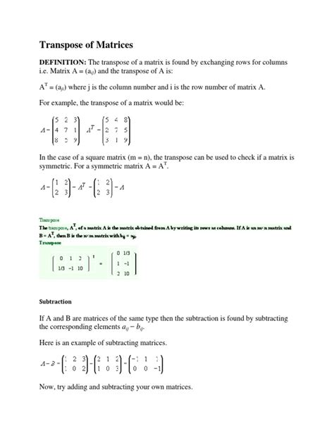 transpose of matrices pdf