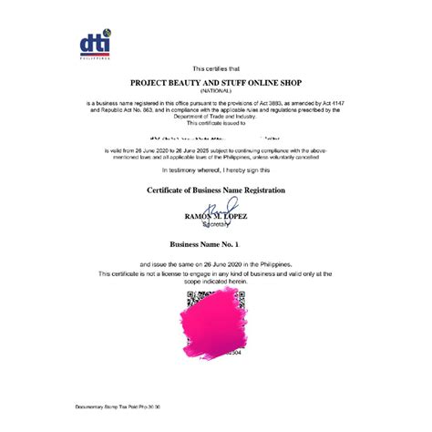 ‼ Our Dti Certificate Of Our Project Beauty And Stuff Shop