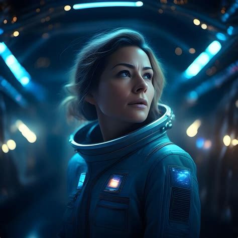 Premium Photo Woman Looking At Space Through A Spaceship Window