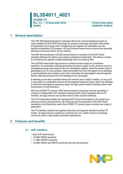 NXP UCODE I C Data Sheet Manualzz