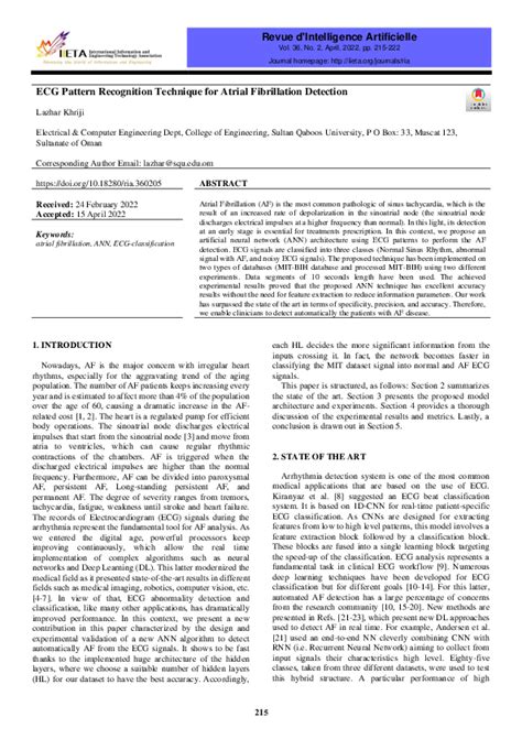 Pdf Ecg Pattern Recognition Technique For Atrial Fibrillation Detection