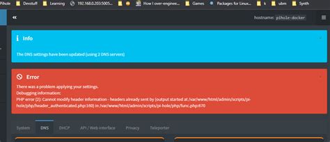 Error Message When Saving Any Setting On Settings Page Issue Pi Hole Web GitHub