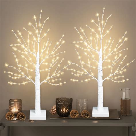 Uieke 2 Pack Lighted Birch Twig Tree With 288 Led Lights 24inch Tabletop Artificial Twig
