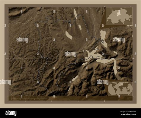 Luzern Canton Of Switzerland Elevation Map Colored In Sepia Tones