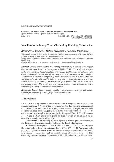 Pdf New Results On Binary Codes Obtained By Doubling Construction