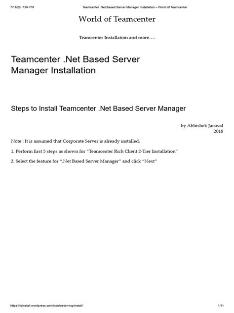 Teamcenter Net Based Server Manager Installation Pdf Software