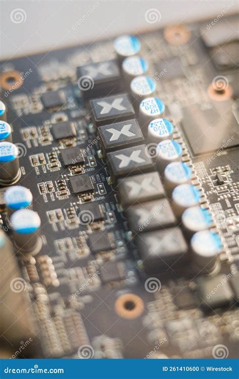 Closeup Of The Disassembled Graphics Motherboard Selective Focus Stock