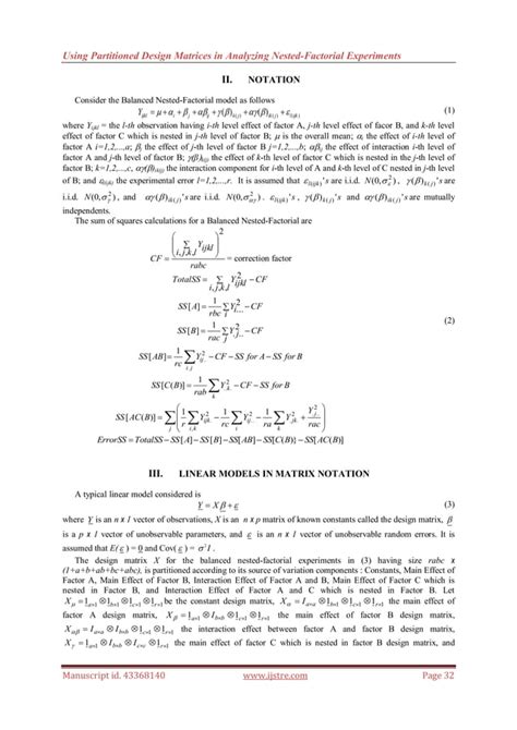 Using Partitioned Design Matrices In Analyzing Nested Factorial