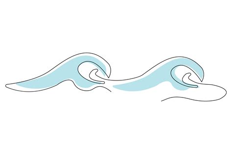 Continuous Single Line Drawing Of Waves Ocean Wave Line Art In Doodle